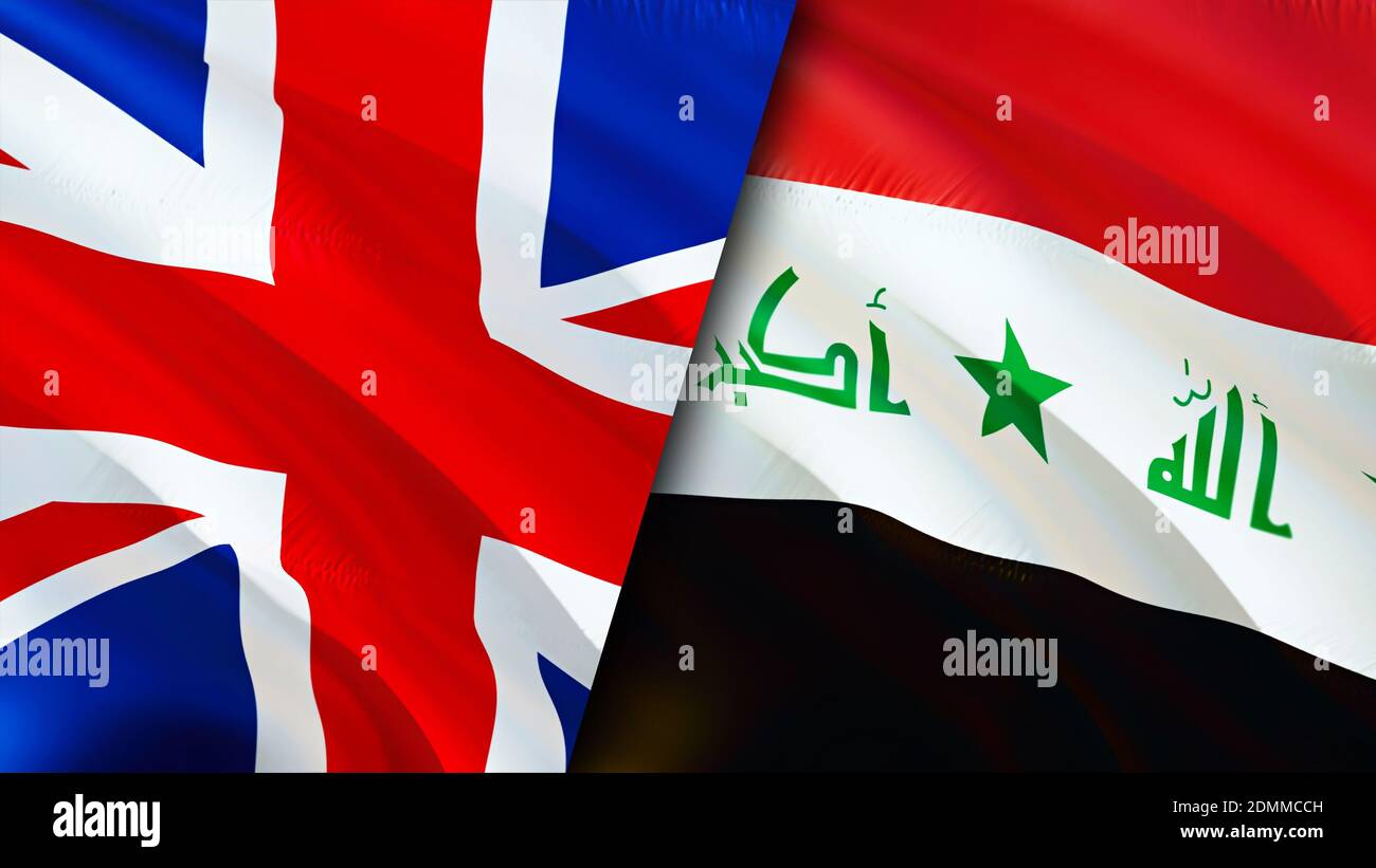 United Kingdom and Iraq flags. 3D Waving flag design. United Kingdom ...