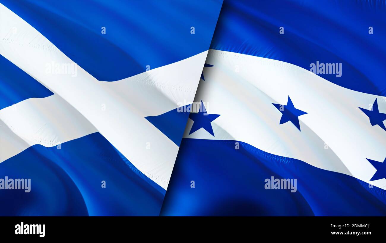 Scotland and Honduras flags. 3D Waving flag design. Scotland Honduras ...