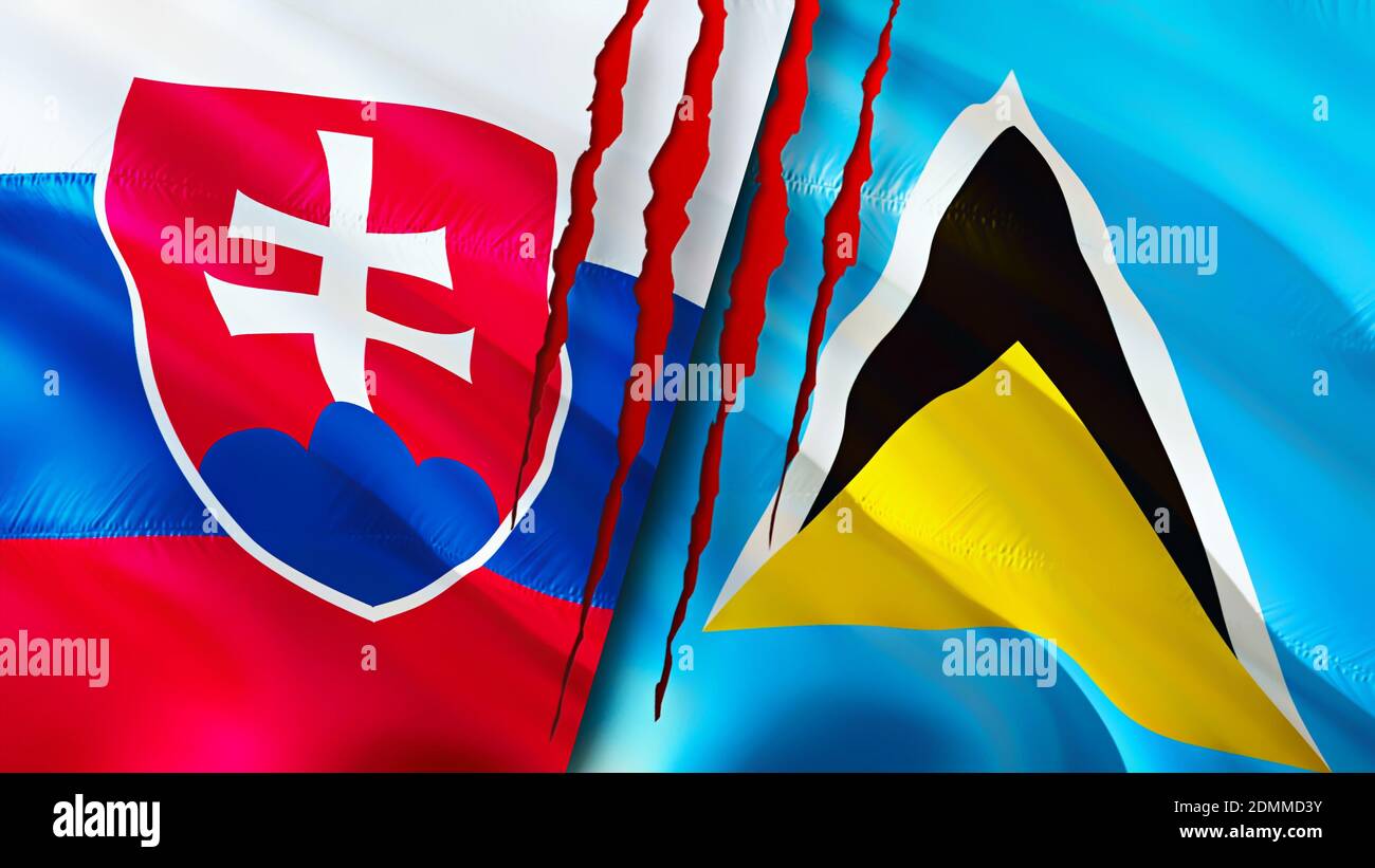 Slovakia and Saint Lucia flags with scar concept. Waving flag,3D ...