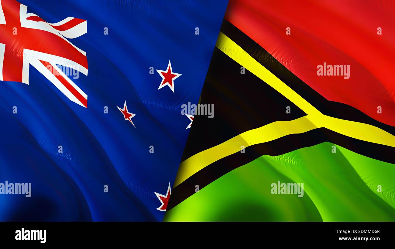 New Zealand and Vanuatu flags. 3D Waving flag design. New Zealand ...