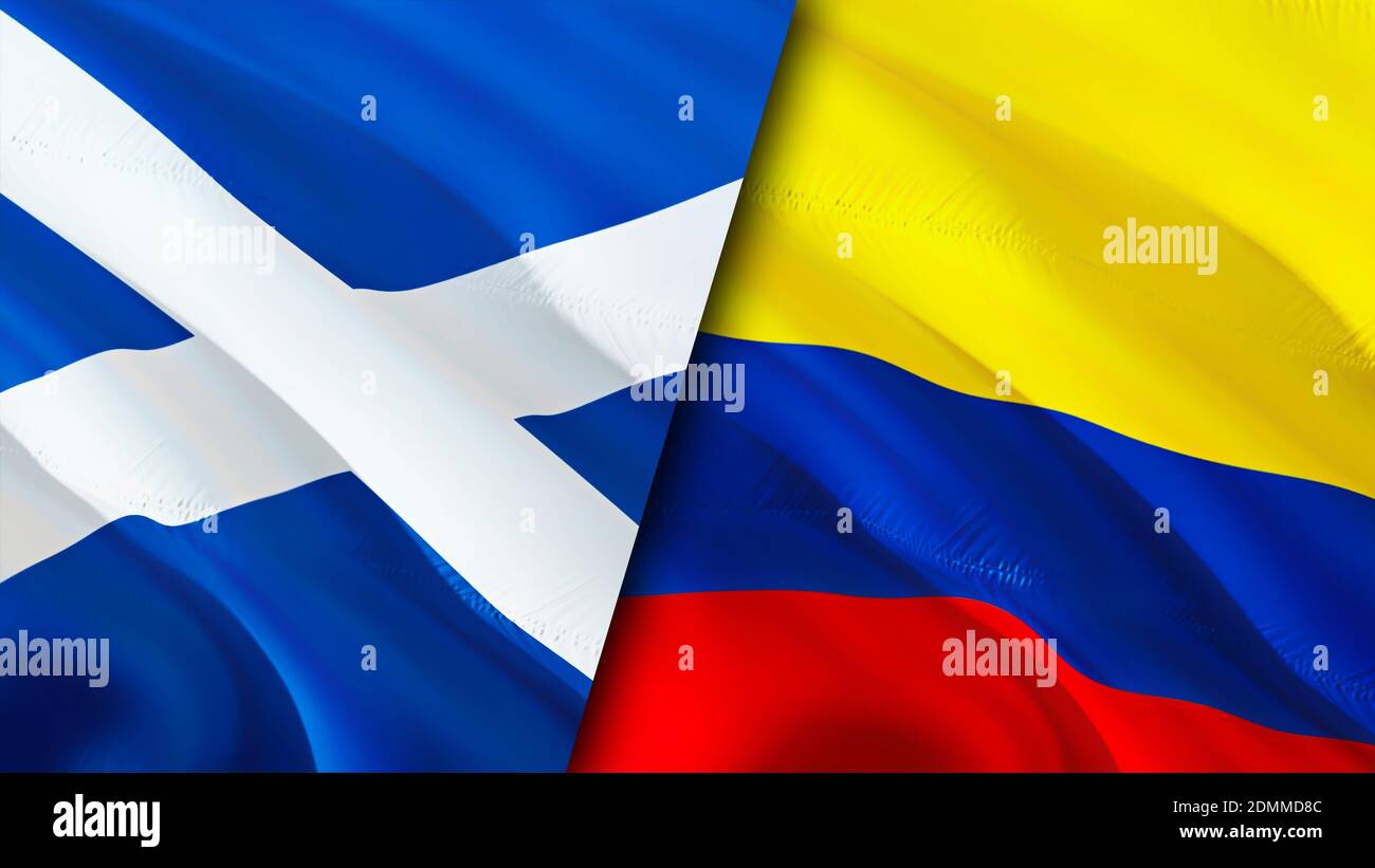 Scotland and Colombia flags. 3D Waving flag design. Scotland Colombia ...