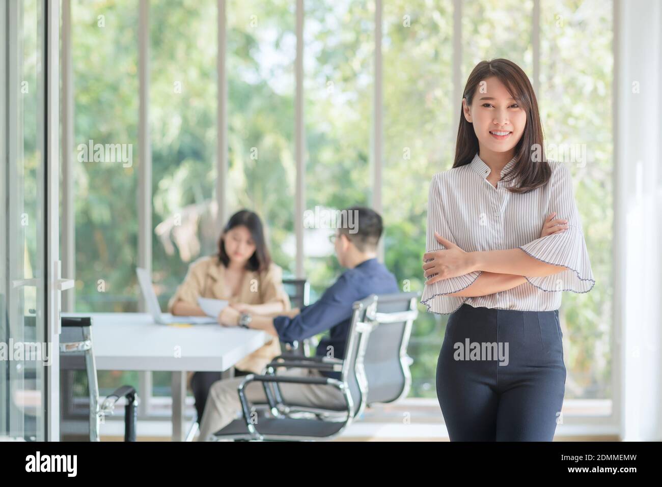 Business employee enjoy and happy to work at company office with ...