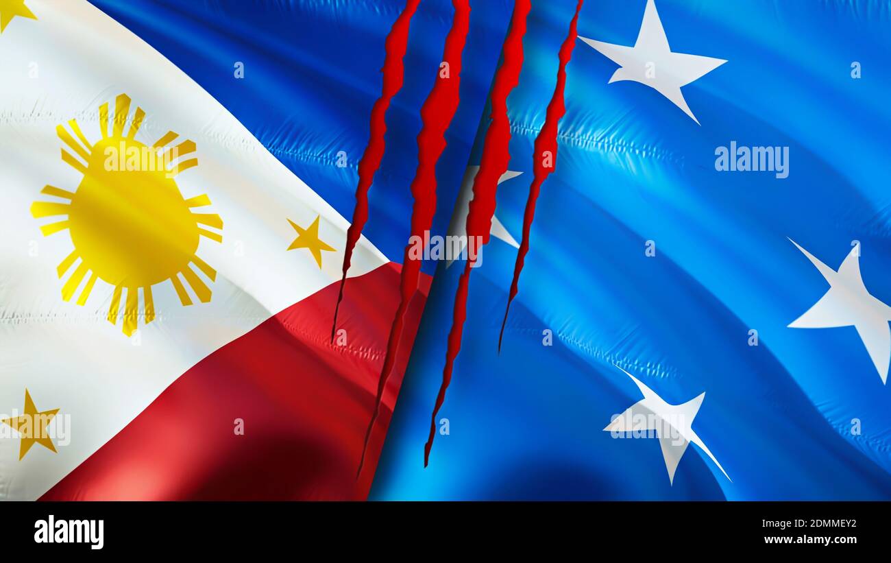 Philippines and Micronesia flags with scar concept. Waving flag,3D ...