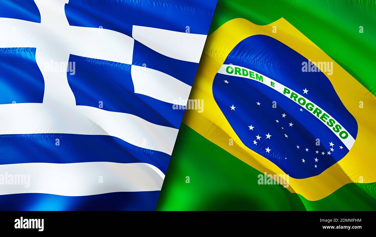 Greece and Brazil flags. 3D Waving flag design. Greece Brazil flag ...