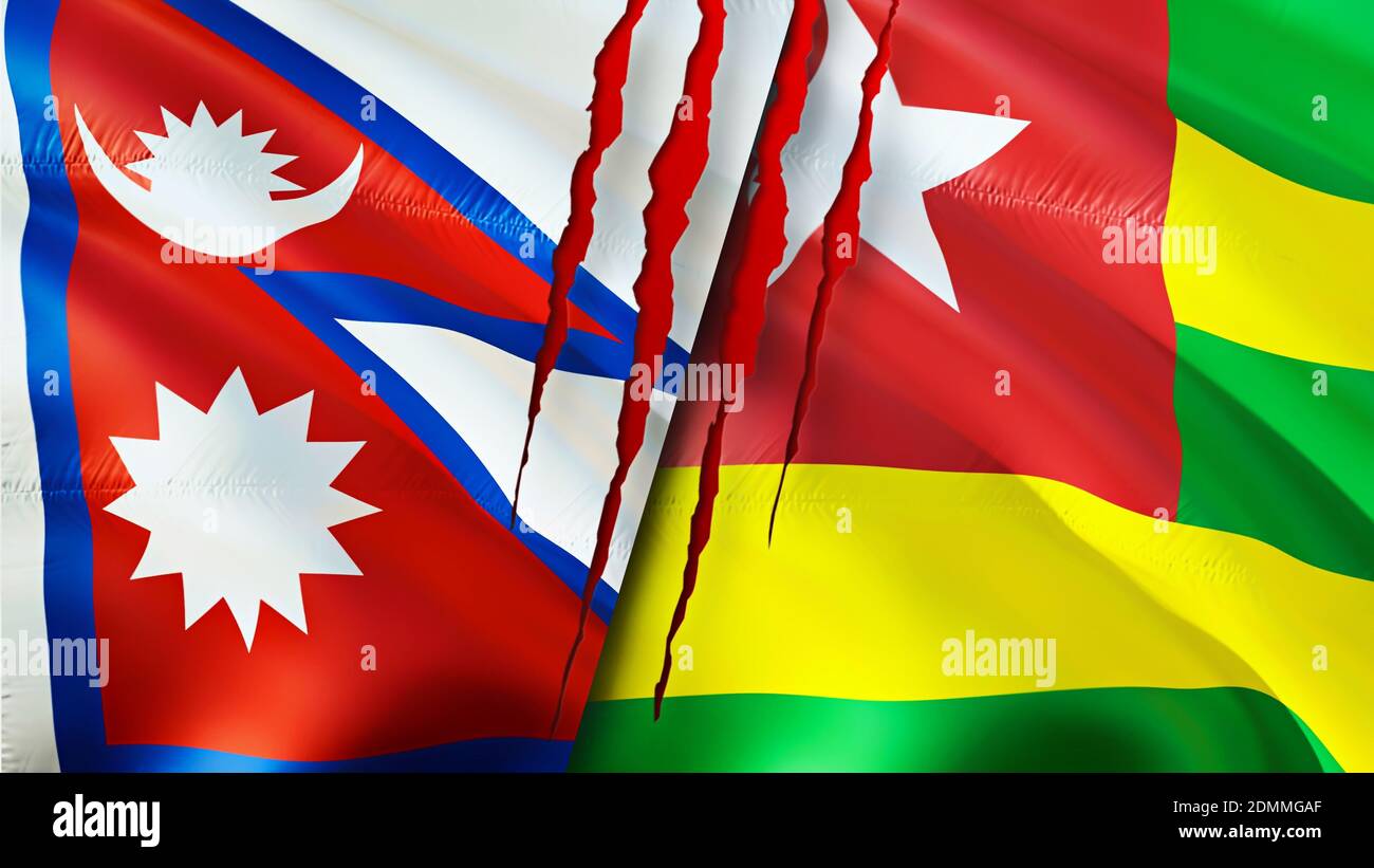 Nepal and Togo flags with scar concept. Waving flag,3D rendering. Nepal ...