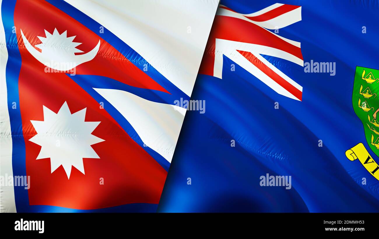 Nepal and British Virgin Islands flags. 3D Waving flag design. Nepal ...