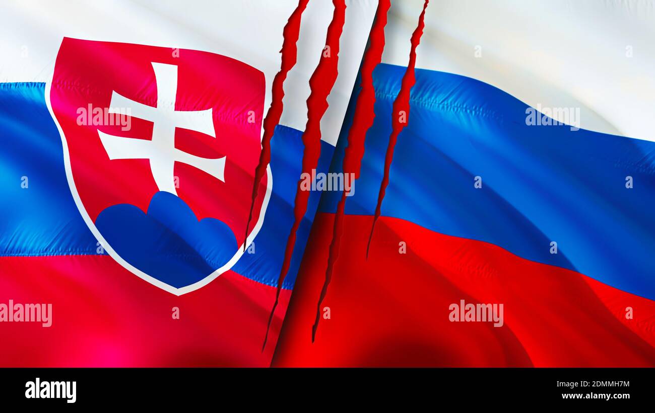 Slovakia and Russia flags with scar concept. Waving flag,3D rendering ...