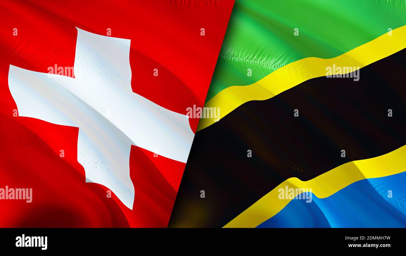 Switzerland and Tanzania flags. 3D Waving flag design. Switzerland ...