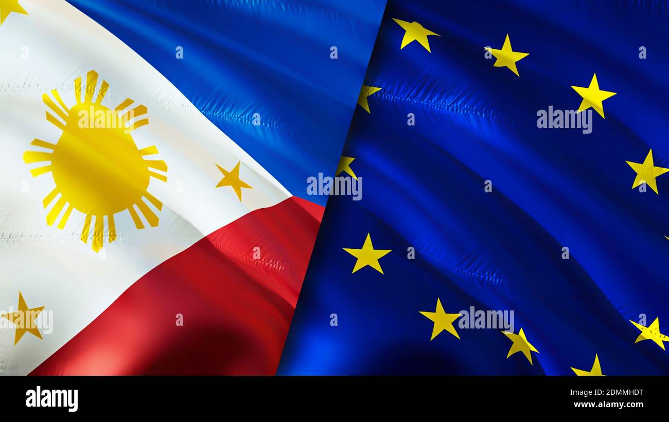 Philippines and European Union flags. 3D Waving flag design ...