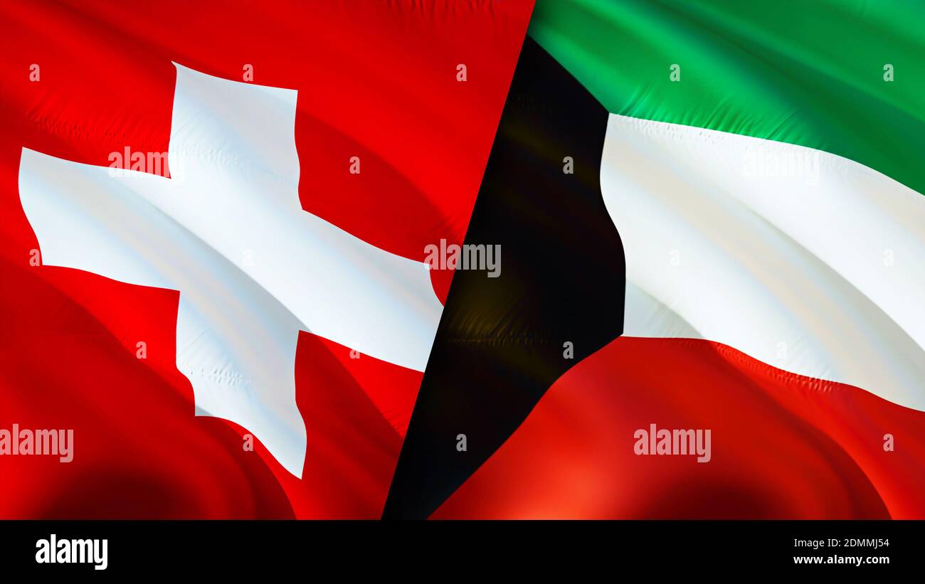 Switzerland and Kuwait flags. 3D Waving flag design. Switzerland Kuwait ...