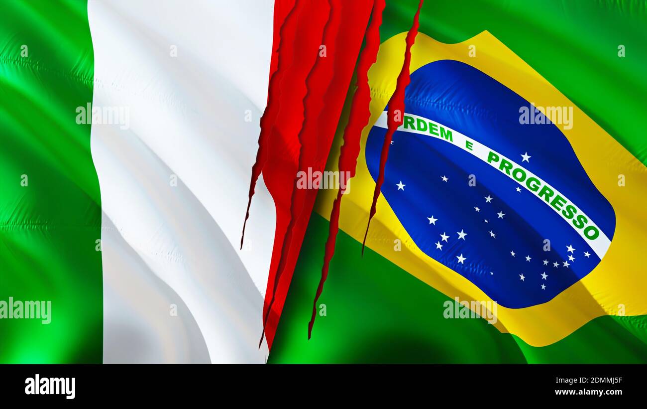 Italy and Brazil flags with scar concept. Waving flag,3D rendering ...