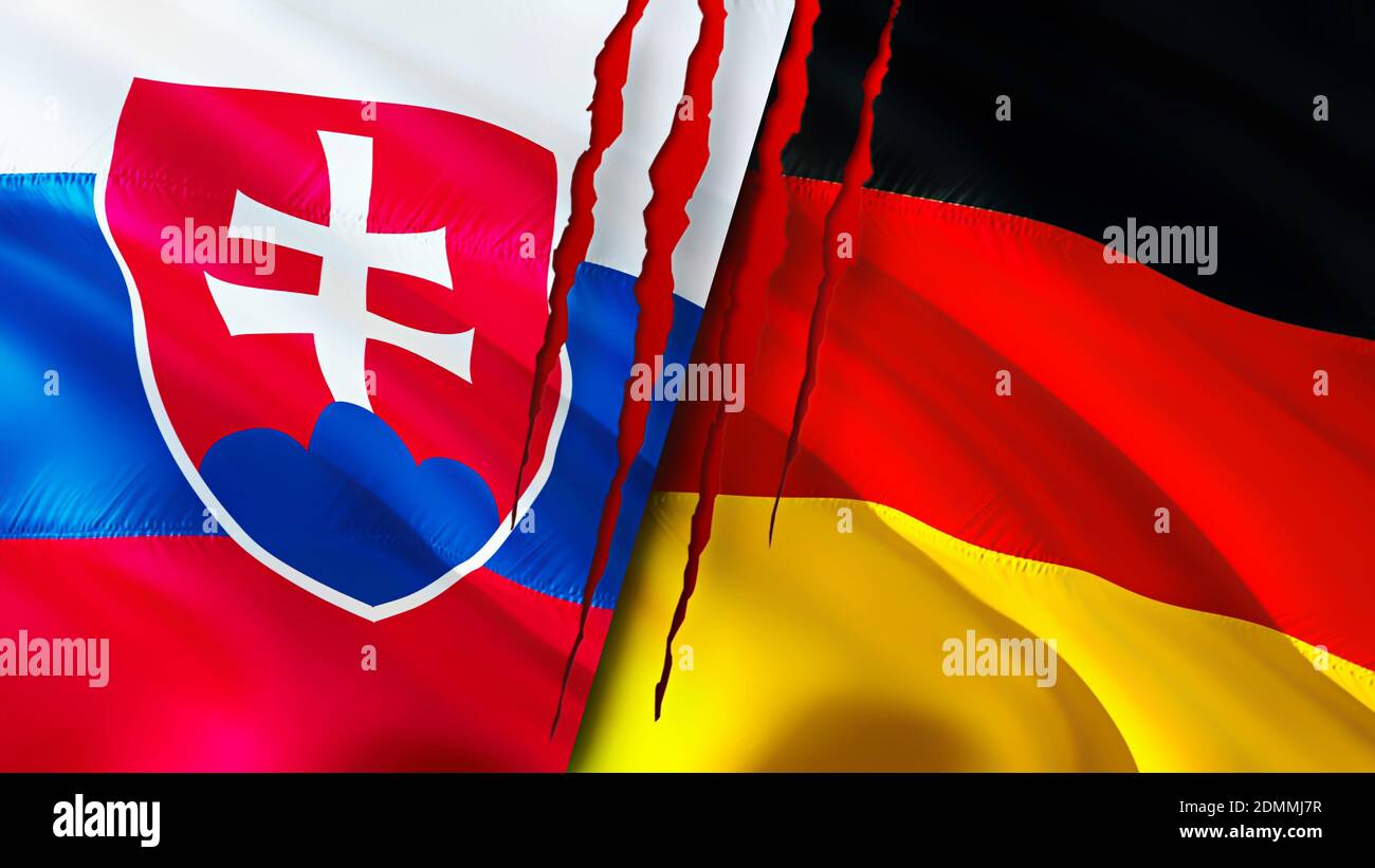 Slovakia and Germany flags with scar concept. Waving flag,3D rendering ...