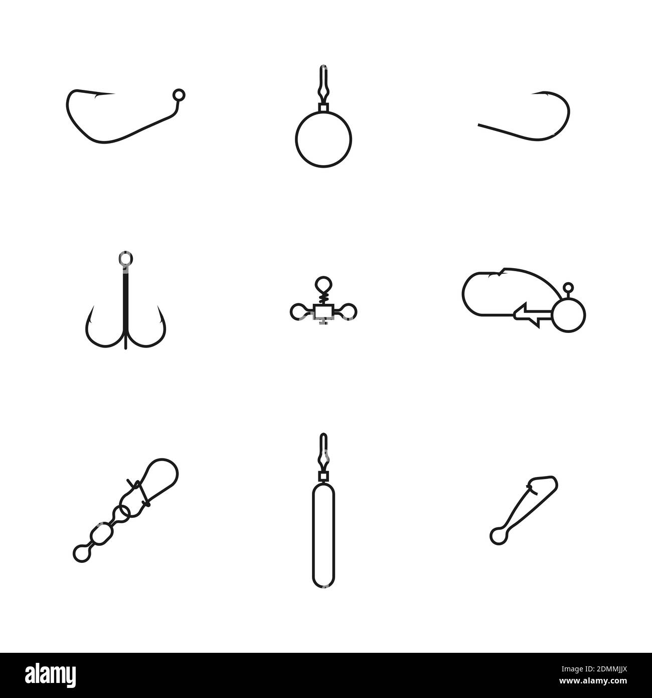 Set of spinning fishing accessories and tackles from thin lines ...