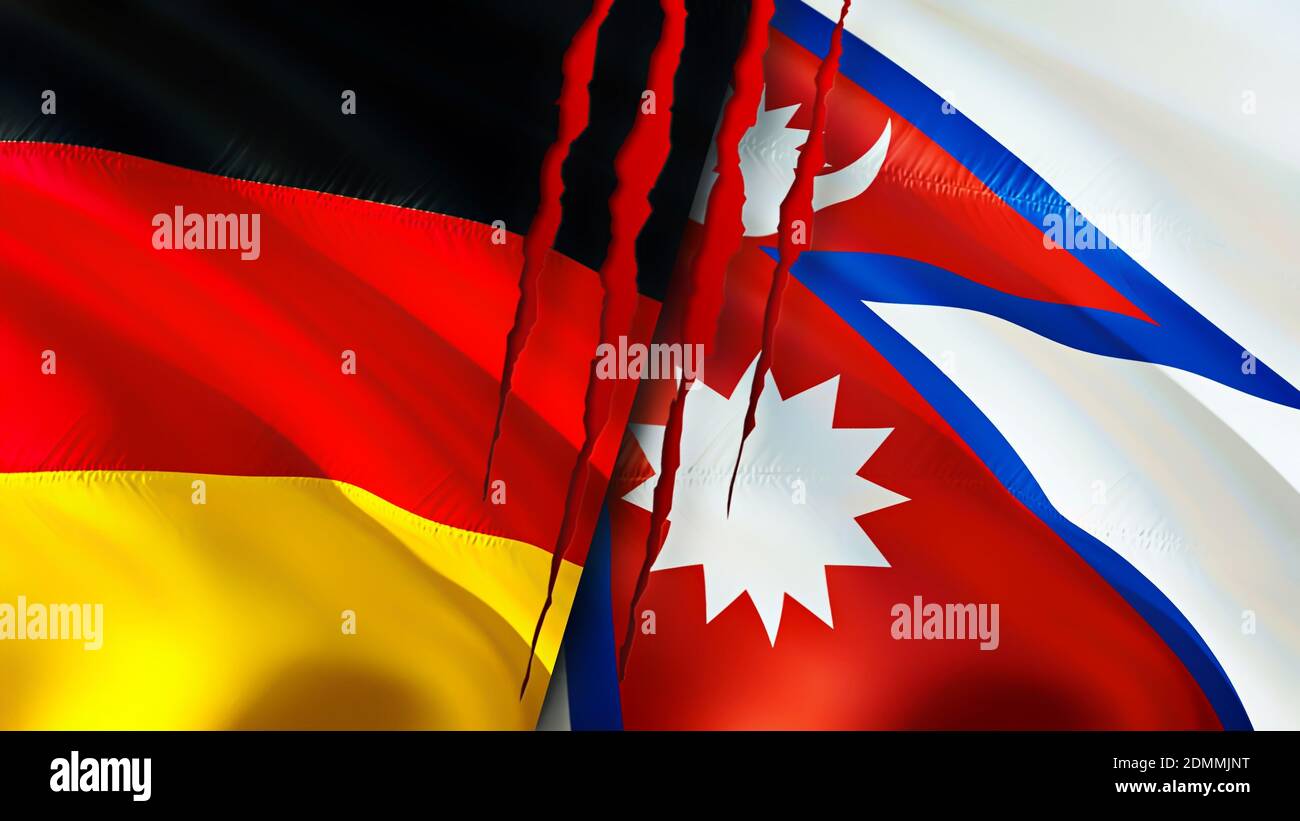 Germany and Nepal flags with scar concept. Waving flag,3D rendering ...