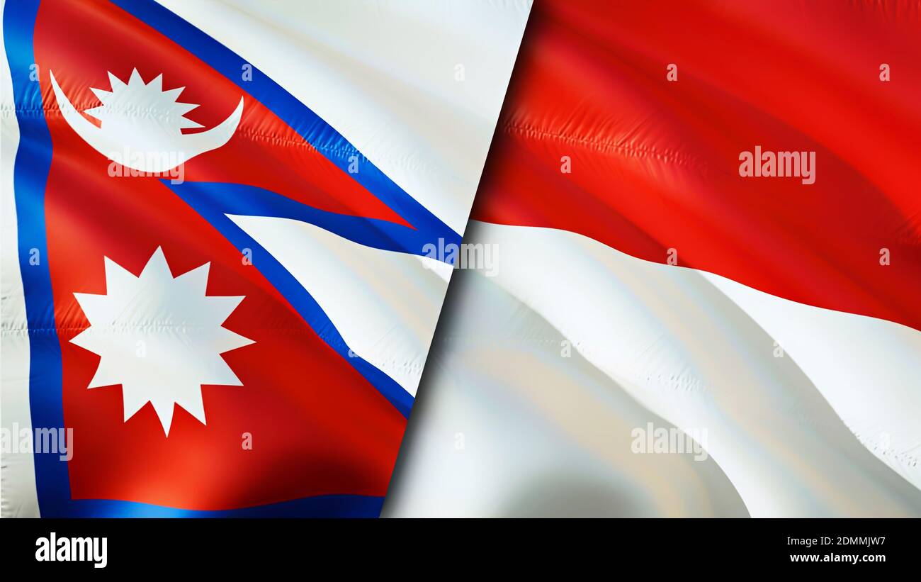 Nepal and Indonesia flags. 3D Waving flag design. Nepal Indonesia flag ...