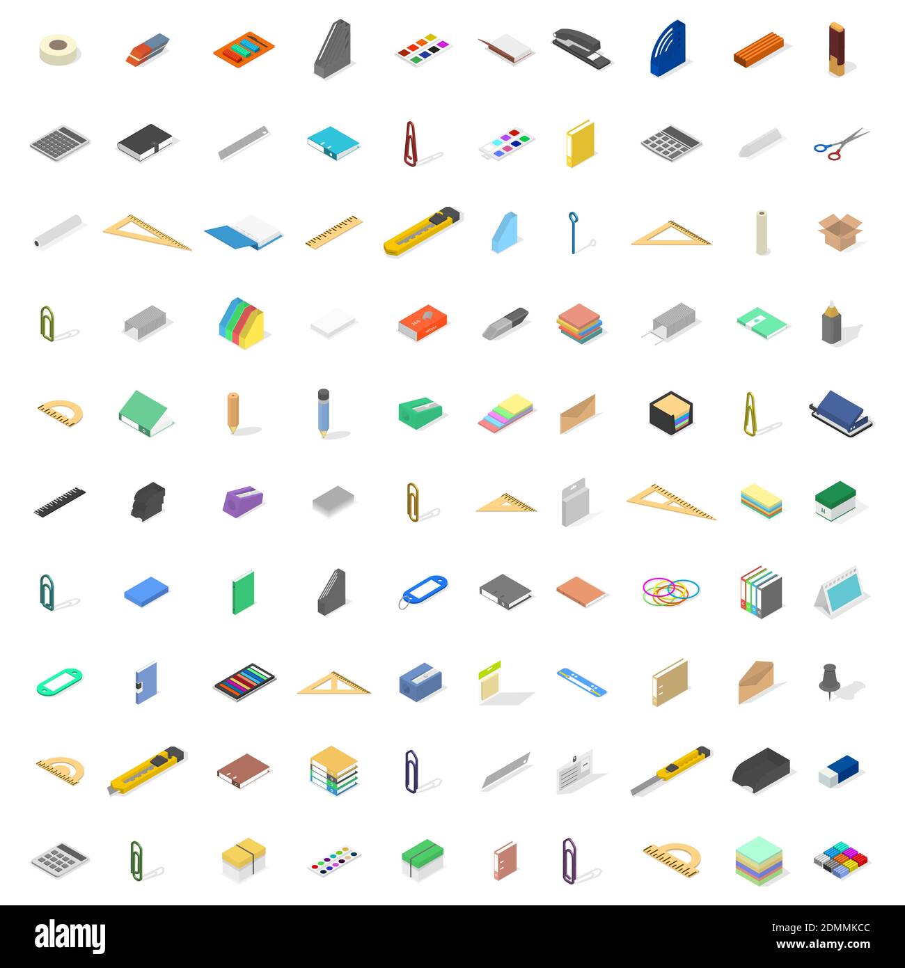 Big set of icons isolated on white background, office and school. Flat ...