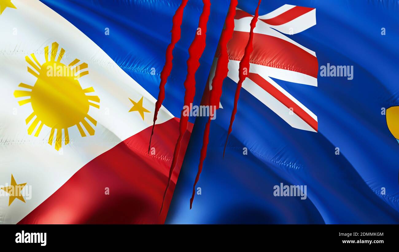 Philippines and Saint Helena flags with scar concept. Waving flag,3D ...