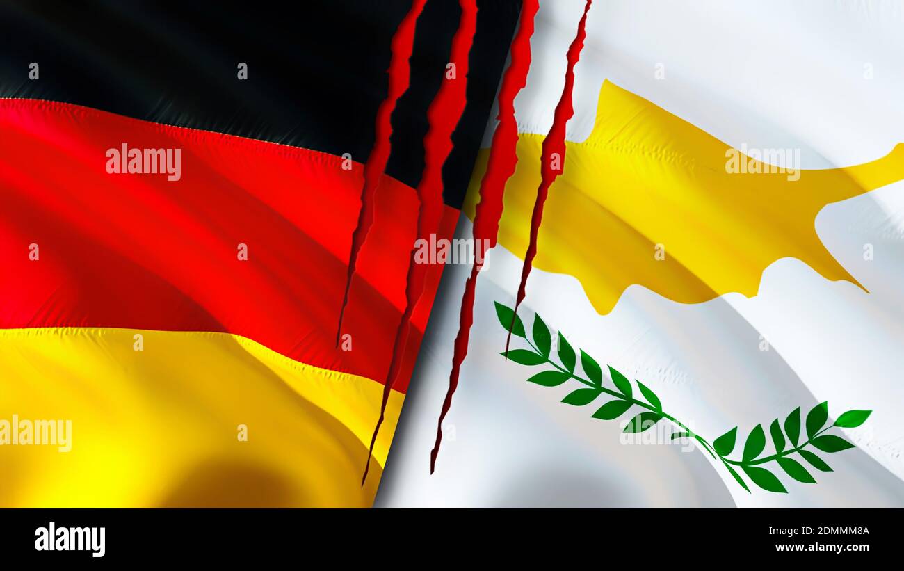 Germany and Cyprus flags with scar concept. Waving flag,3D rendering ...