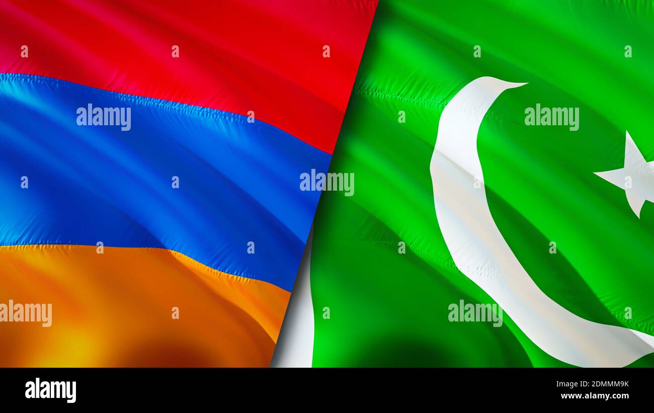 Armenia and Pakistan flags. 3D Waving flag design. Armenia Pakistan ...