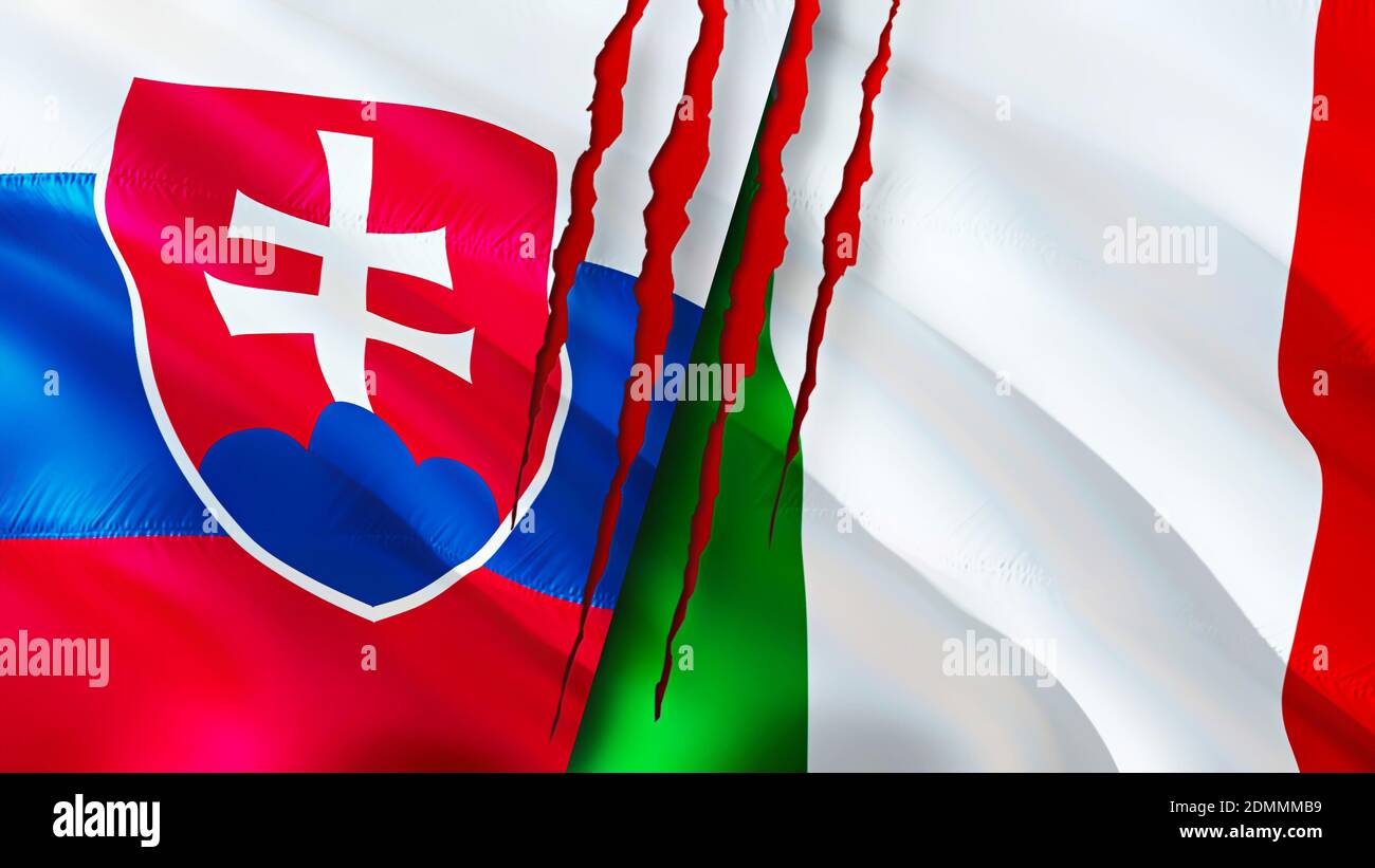 Slovakia and Italy flags with scar concept. Waving flag,3D rendering ...