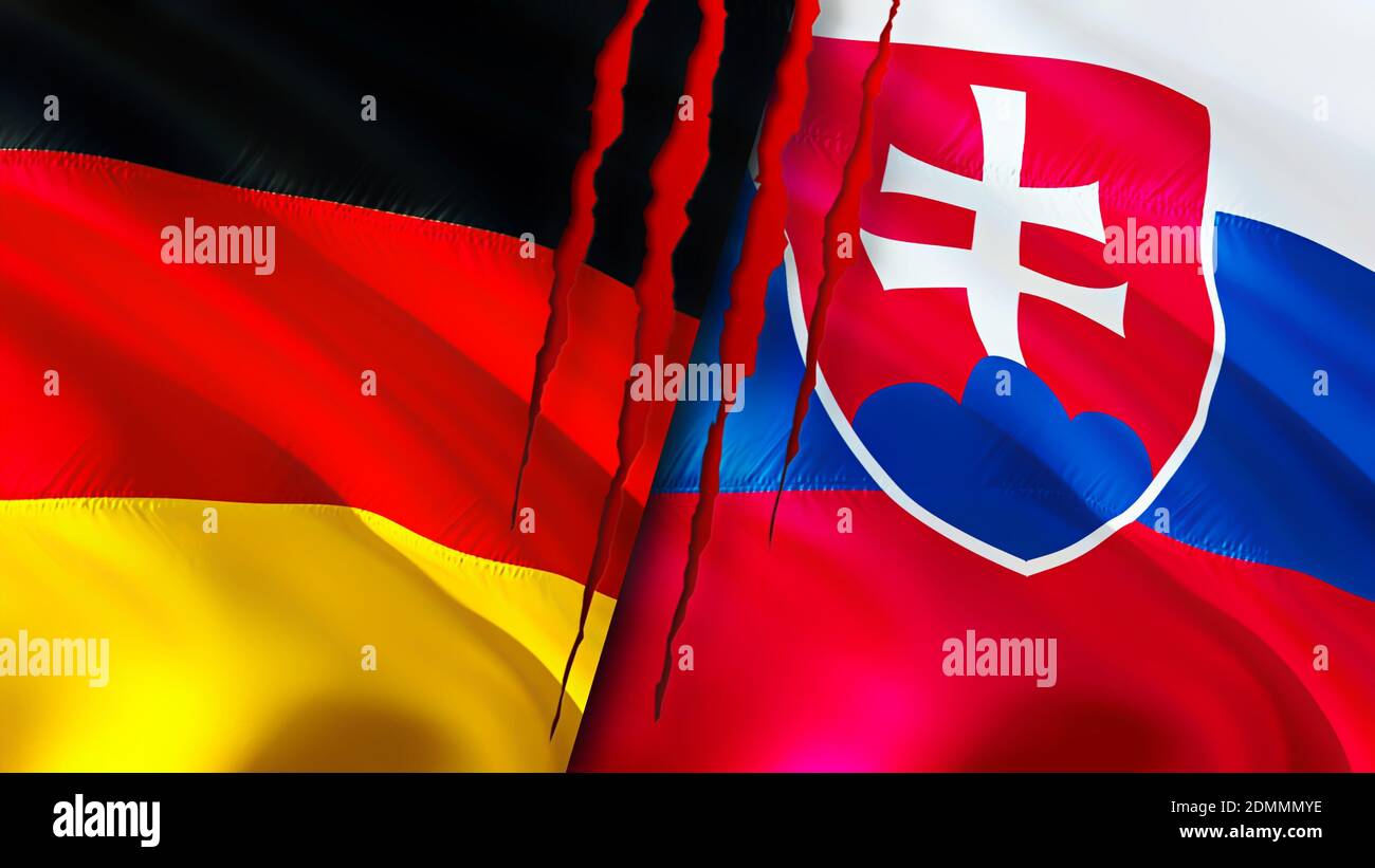 Germany and Slovakia flags with scar concept. Waving flag,3D rendering ...