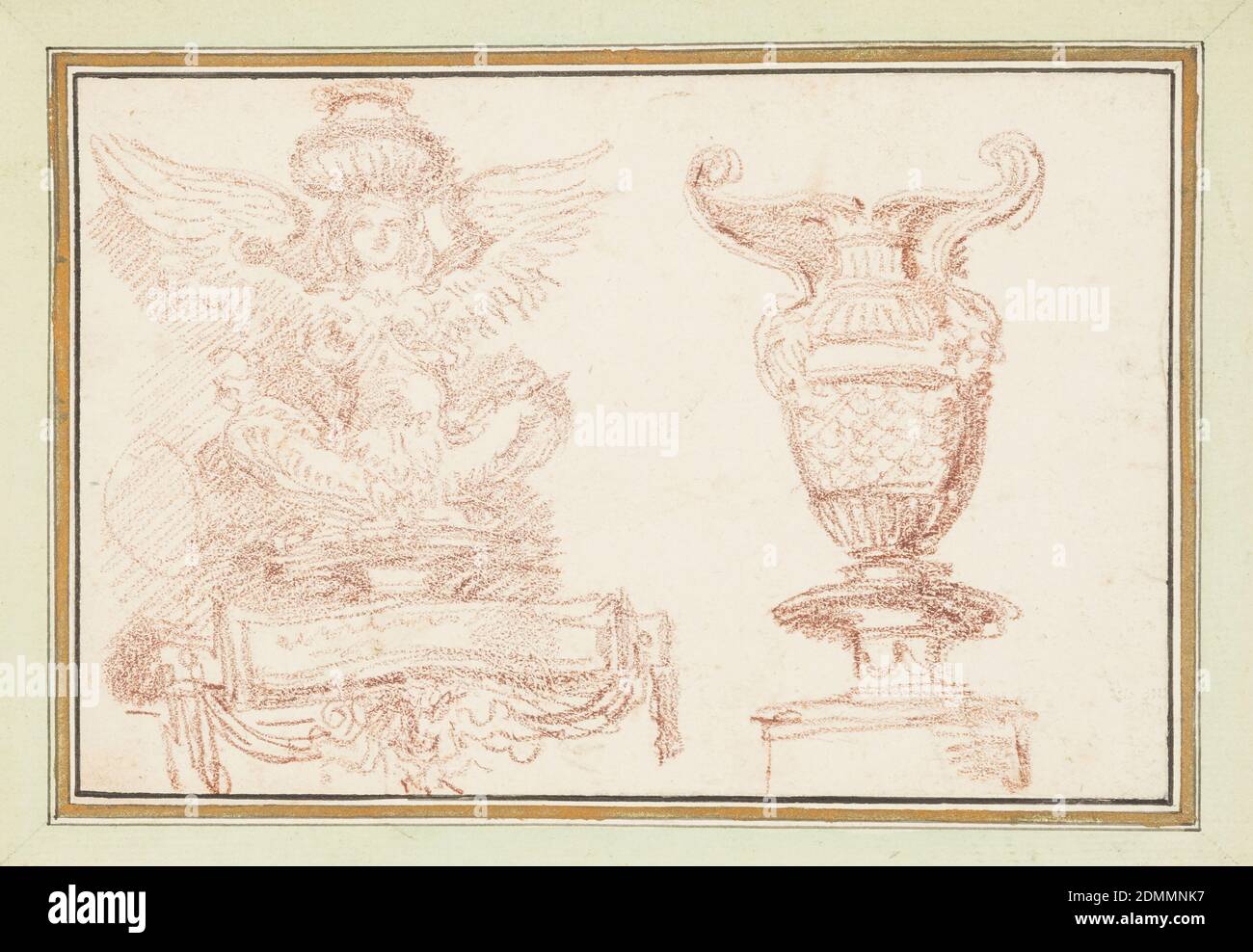 Ornamental detail with winged figure and vase, Jean-Robert Ango, French ...