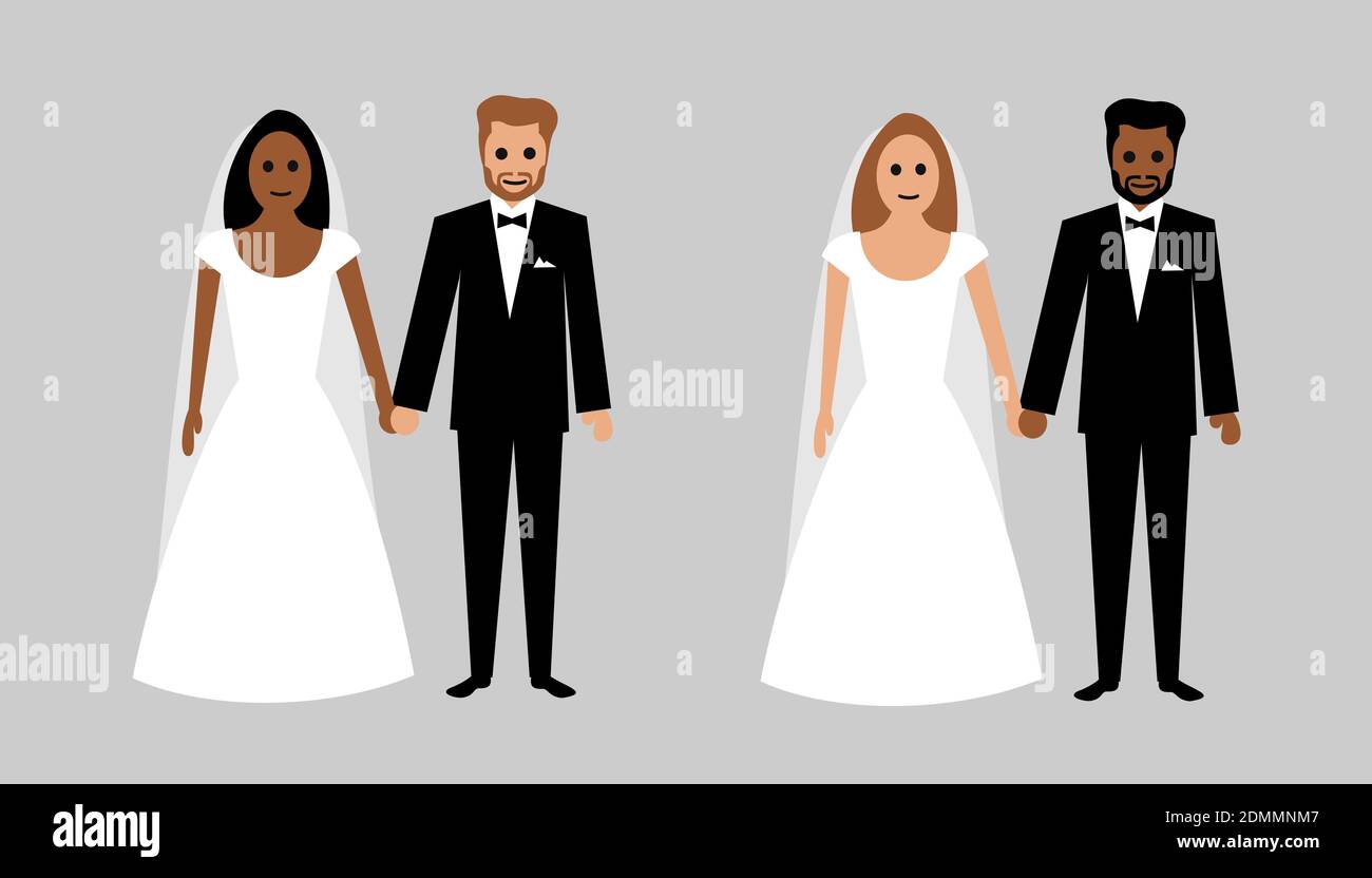 Interracial and multiracial marriage - bride and groom with black and ...