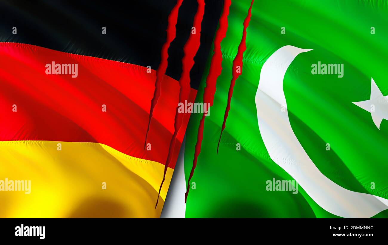 Germany and Pakistan flags with scar concept. Waving flag,3D rendering ...