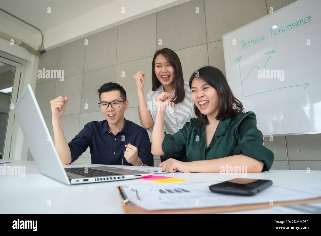 Business employees happy and celebration for achievement success the ...