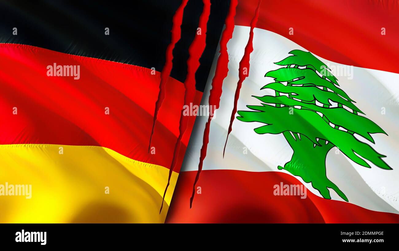 Germany and Lebanon flags with scar concept. Waving flag,3D rendering ...