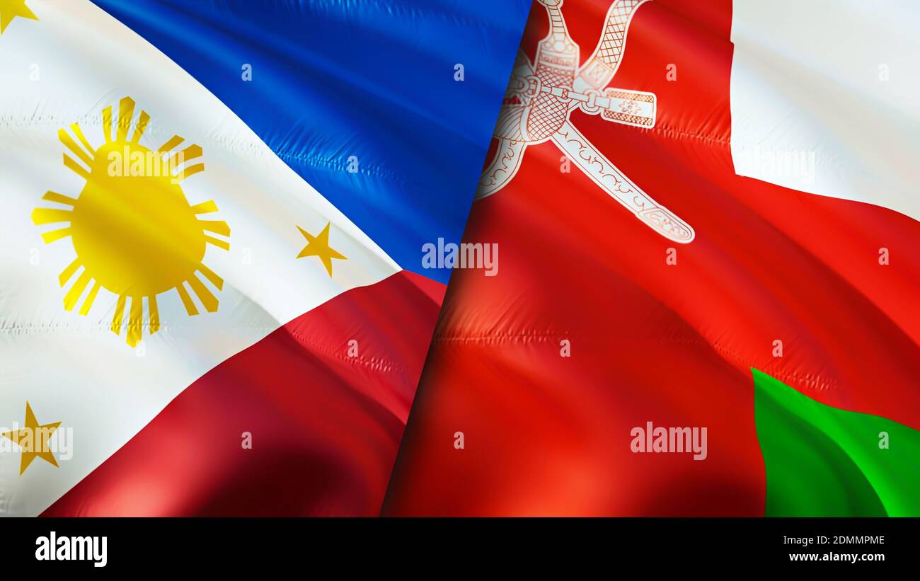 Philippines and Oman flags. 3D Waving flag design. Philippines Oman ...