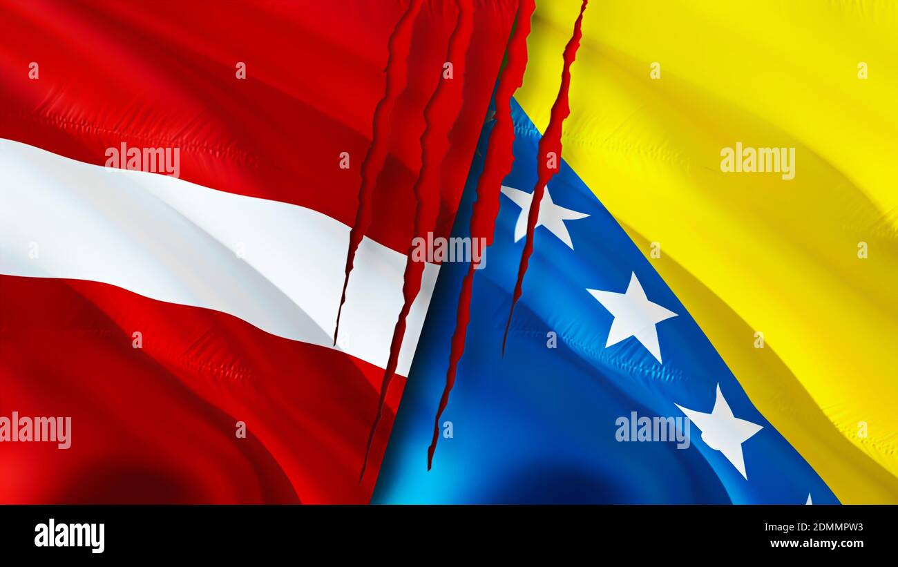 Latvia and Bosnia and Herzegovina flags with scar concept. Waving flag ...