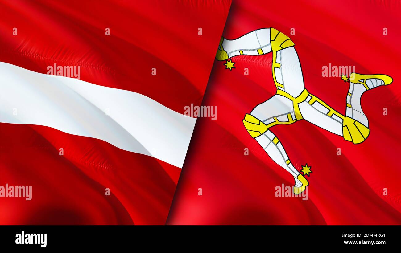 Latvia and Isle of Man flags. 3D Waving flag design. Latvia Isle of Man ...