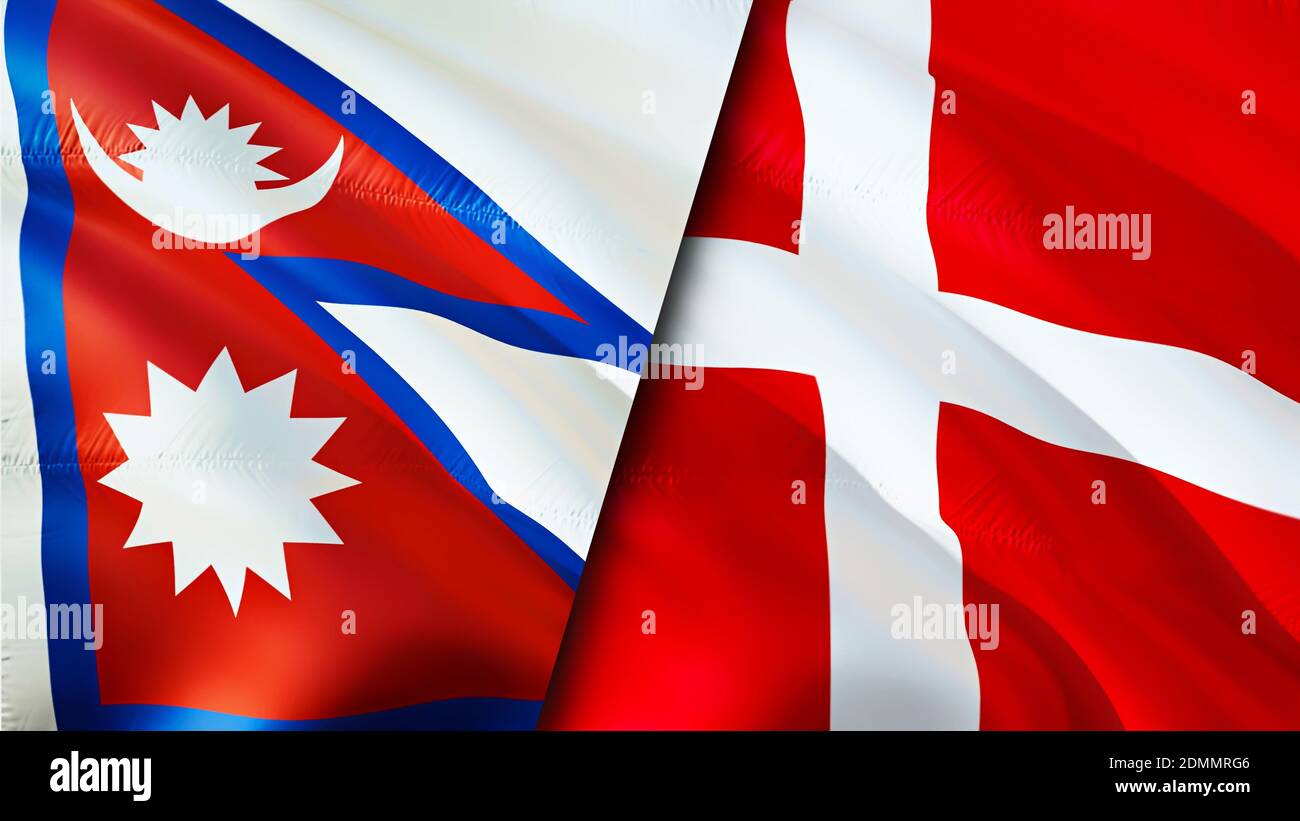 Nepal and Denmark flags. 3D Waving flag design. Nepal Denmark flag ...