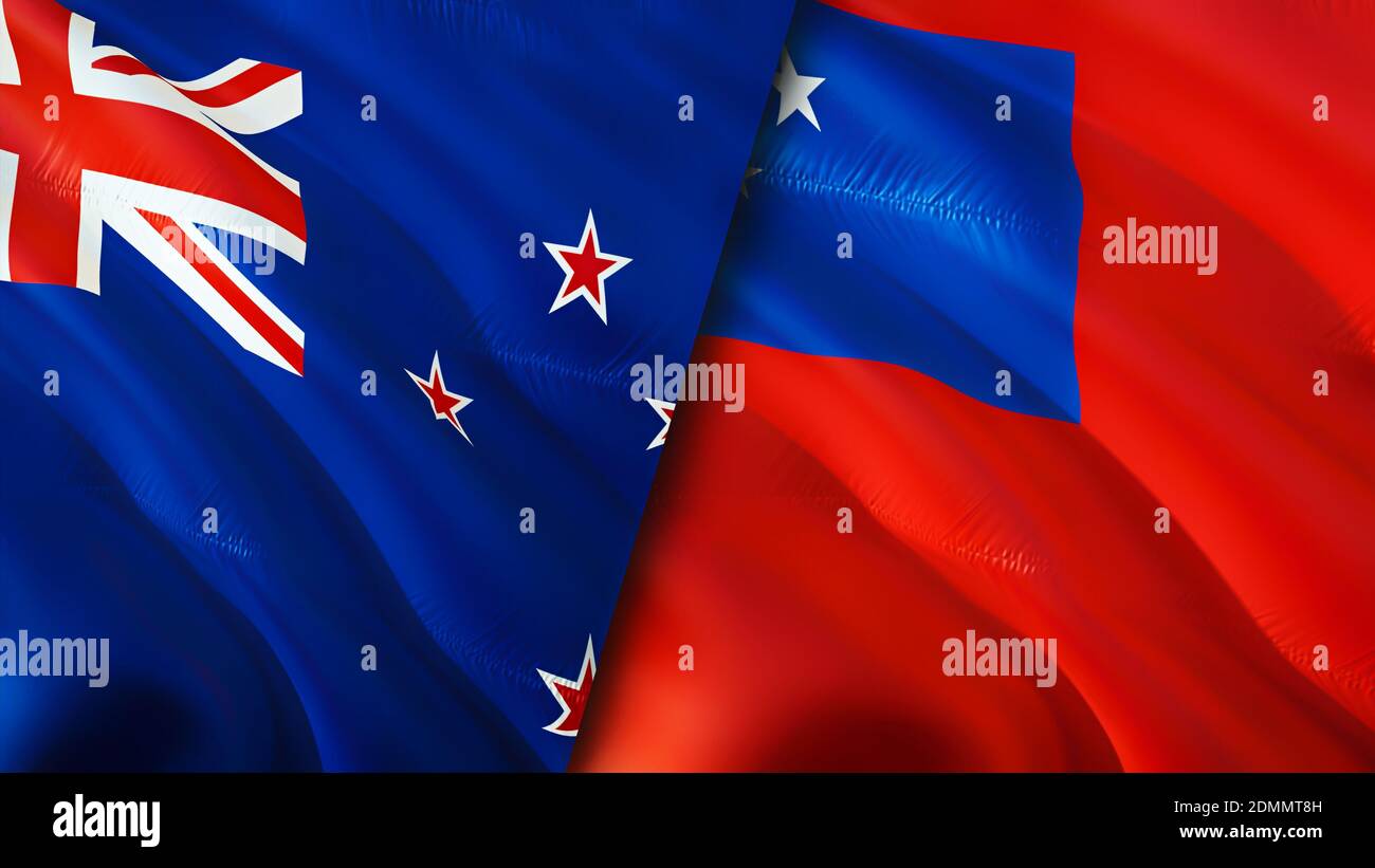 New Zealand and Samoa flags. 3D Waving flag design. New Zealand Samoa ...