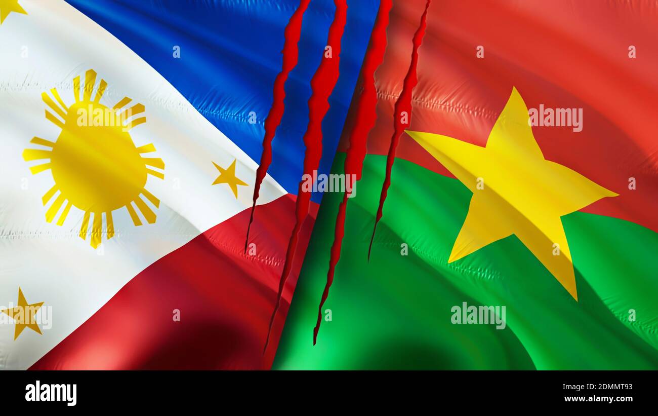 Philippines and Burkina Faso flags with scar concept. Waving flag,3D ...