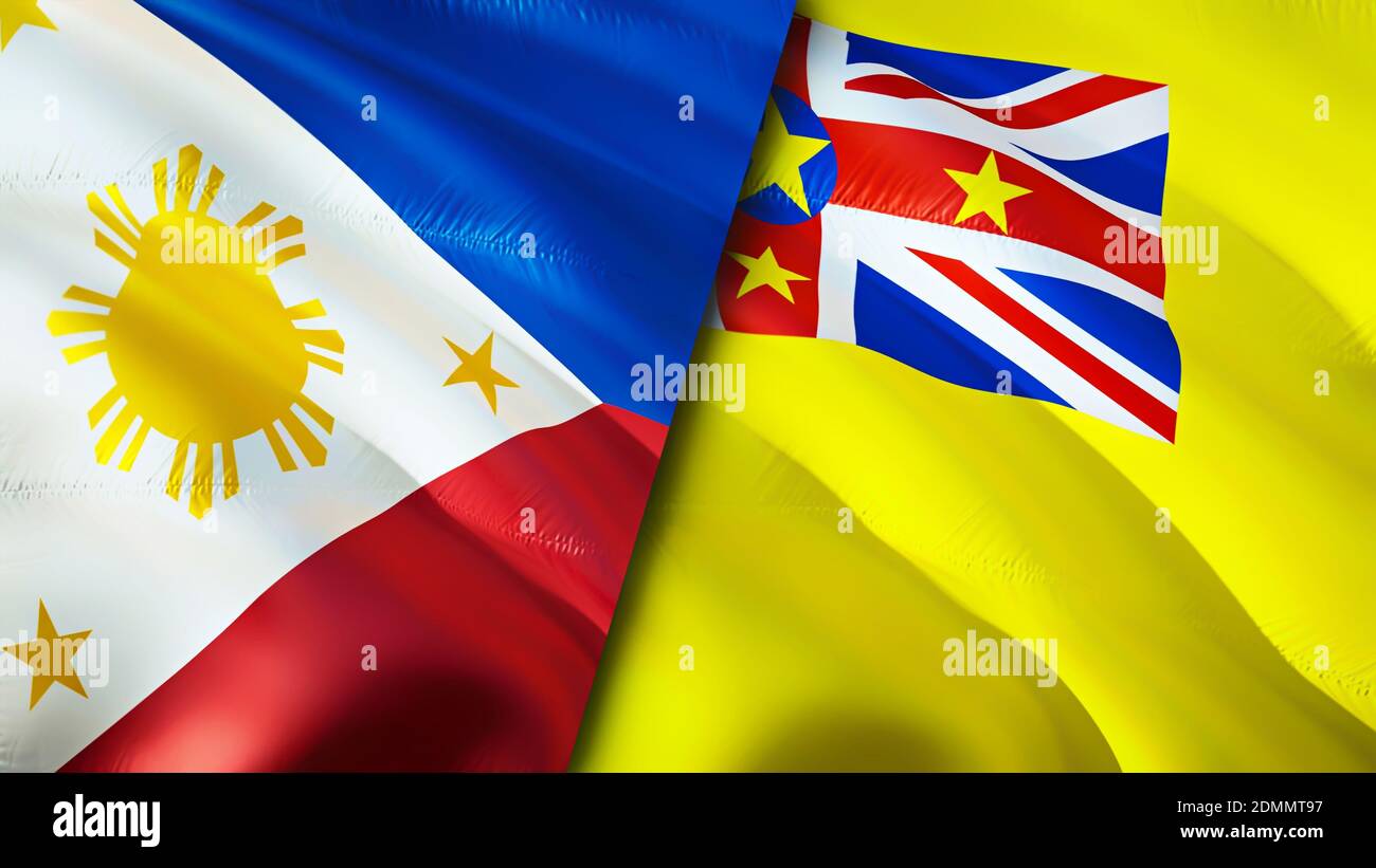 Philippines and Niue flags. 3D Waving flag design. Philippines Niue ...