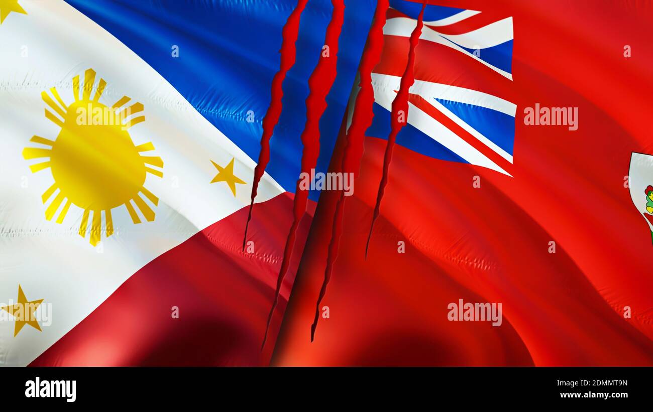 Philippines and Bermuda flags with scar concept. Waving flag,3D ...