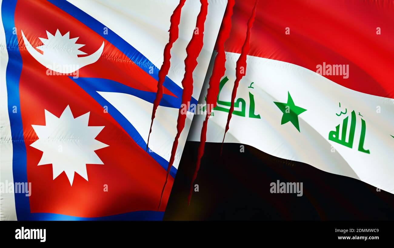 Nepal and Iraq flags with scar concept. Waving flag,3D rendering. Nepal ...