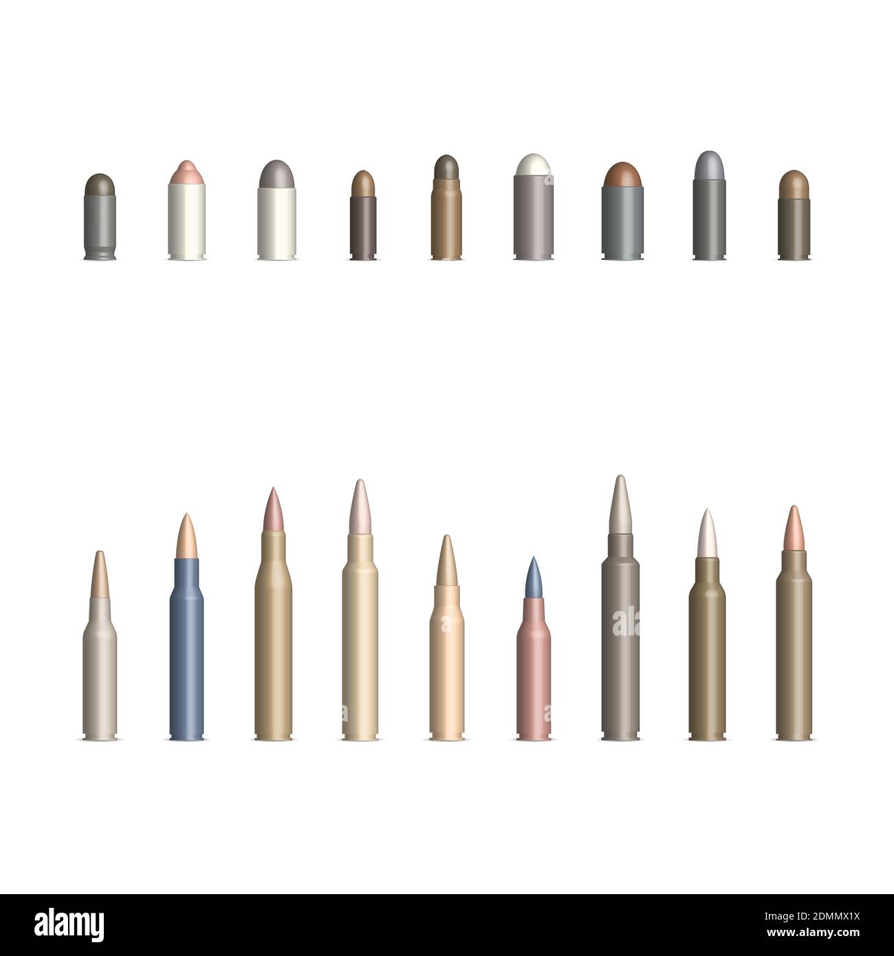 Set of photorealistic weapon cartridges with a bullet, isolated on ...