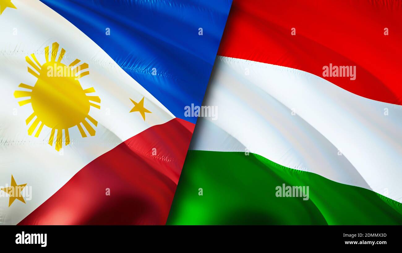 Philippines and Hungary flags. 3D Waving flag design. Philippines ...