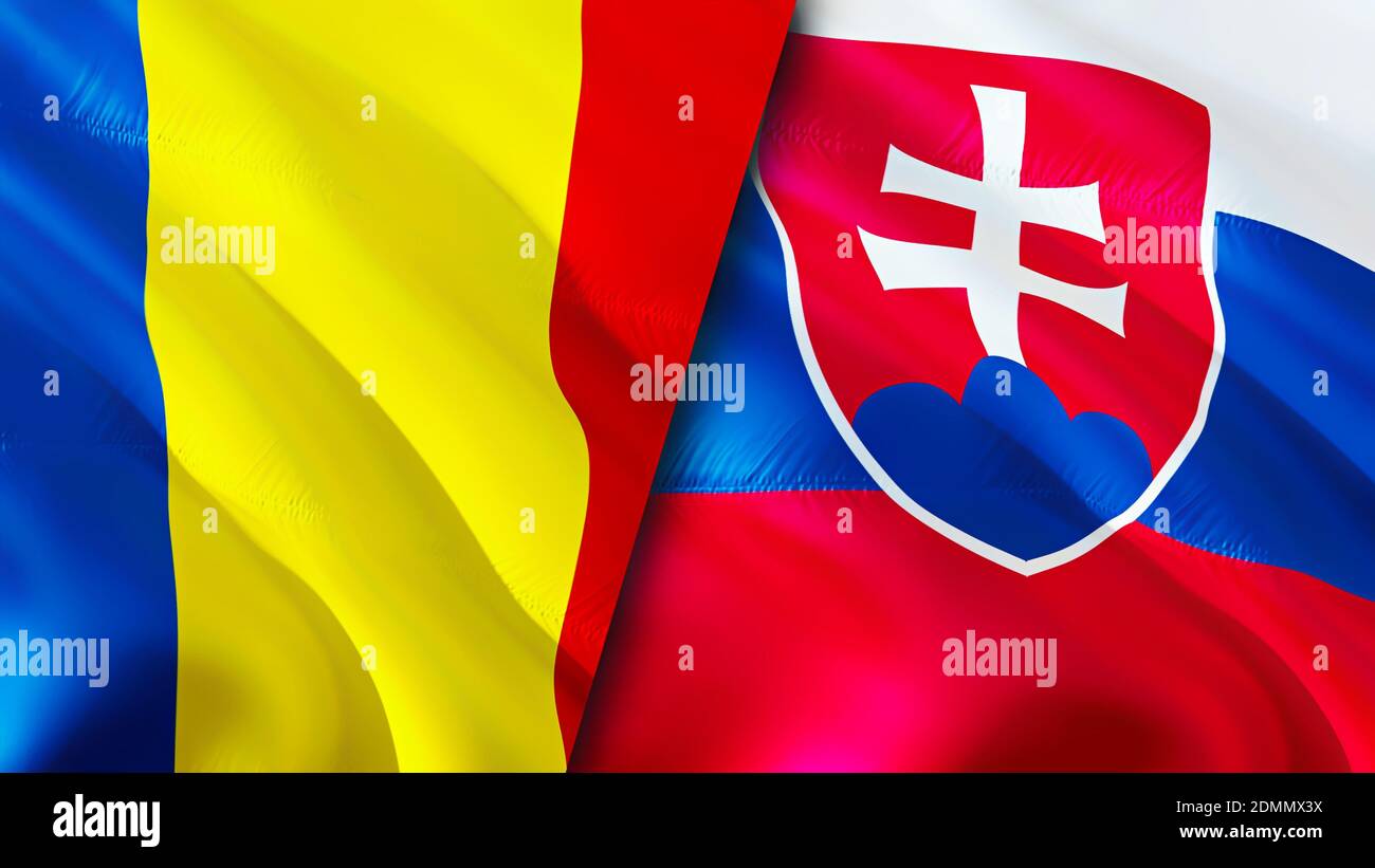 Romania and Slovakia flags with scar concept. Waving flag,3D rendering ...