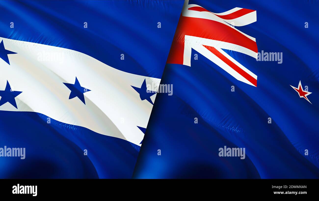 Honduras and New Zealand flags. 3D Waving flag design. Honduras New ...