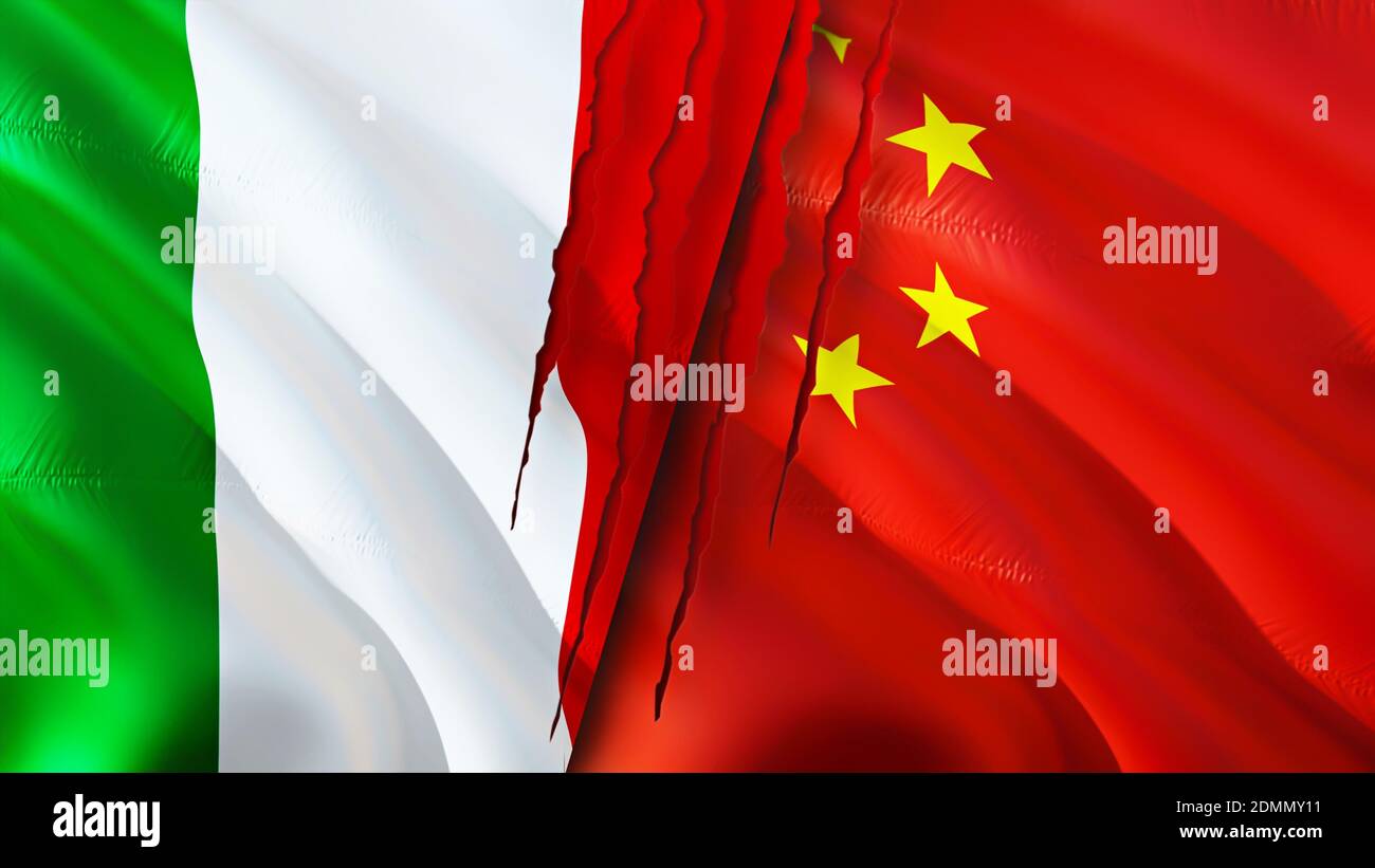 Italy and China flags with scar concept. Waving flag,3D rendering ...