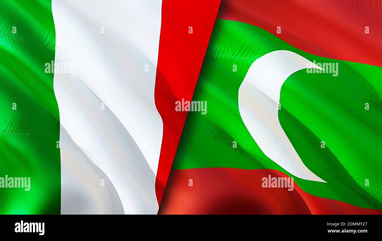 Italy and Maldives flags. 3D Waving flag design. Italy Maldives flag ...