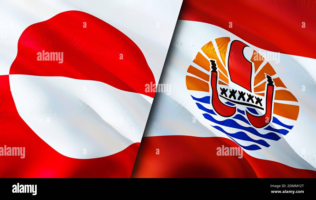 Greenland and French Polynesia flags. 3D Waving flag design. Greenland ...