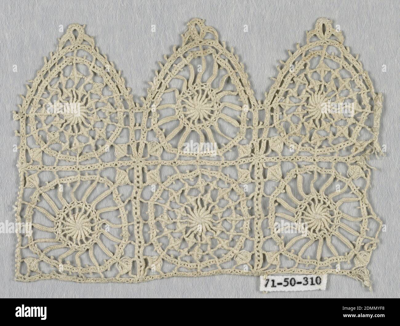 Fragment, Medium: linen Technique: grid of laid cords with needle lace ...
