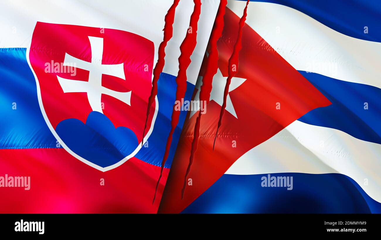 Slovakia and Cuba flags with scar concept. Waving flag,3D rendering ...