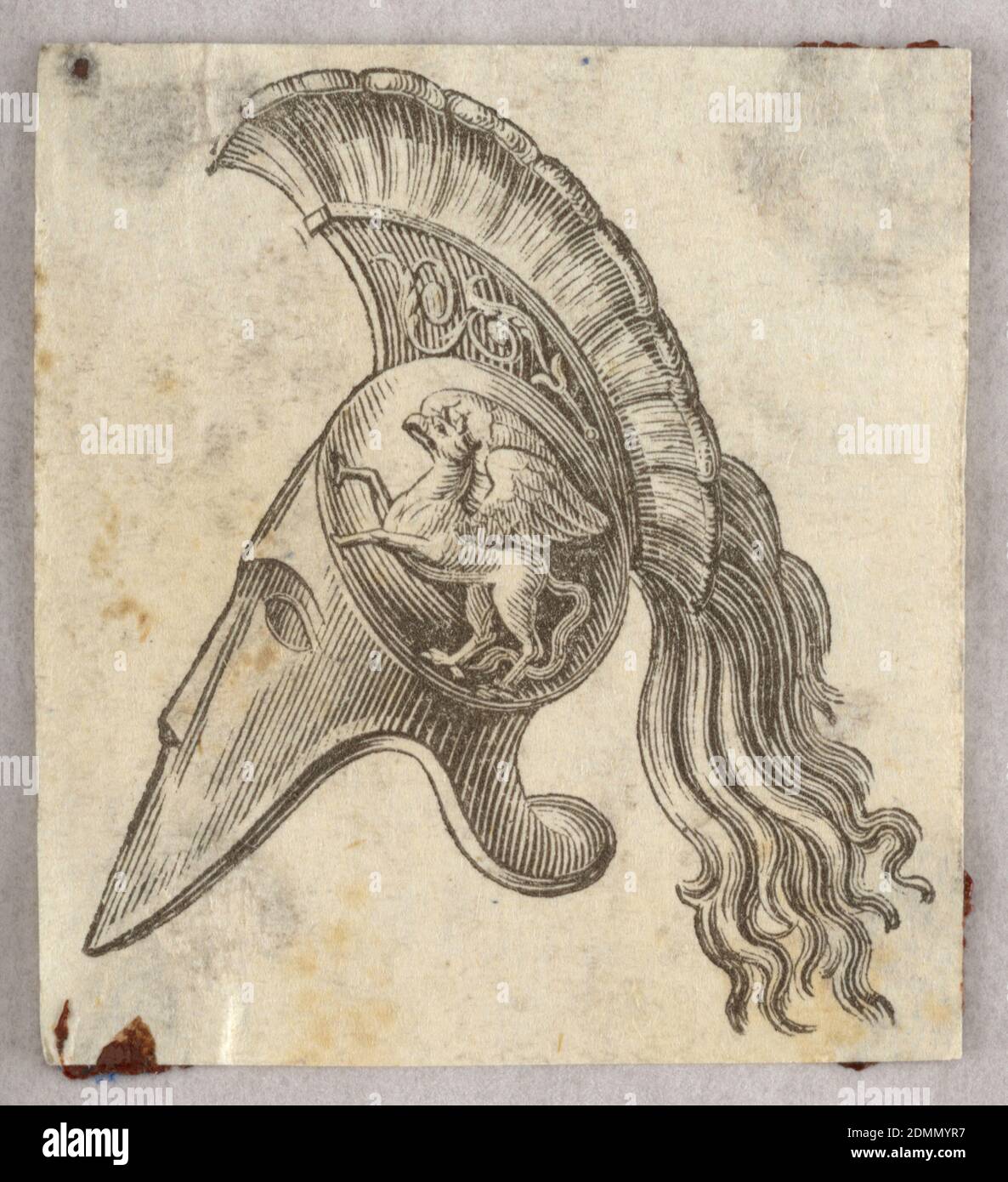 Wood engraving. Vignette, Engraving and etching, Classical helmet ...