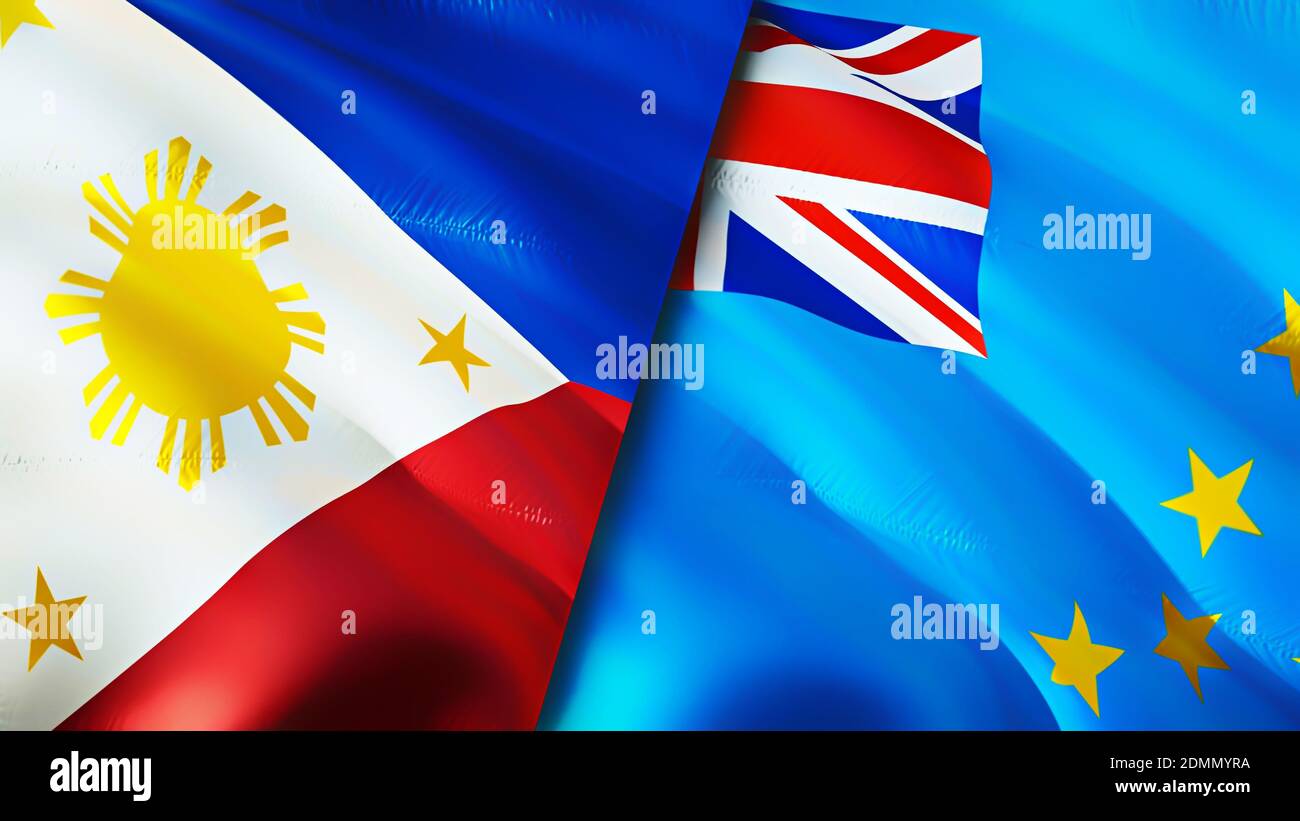 Philippines and Tuvalu flags. 3D Waving flag design. Philippines Tuvalu ...